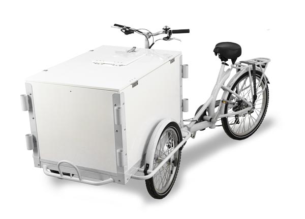 Omcan Front Load Tricycle Ice Cream Bike White Frame With White Wooden ...
